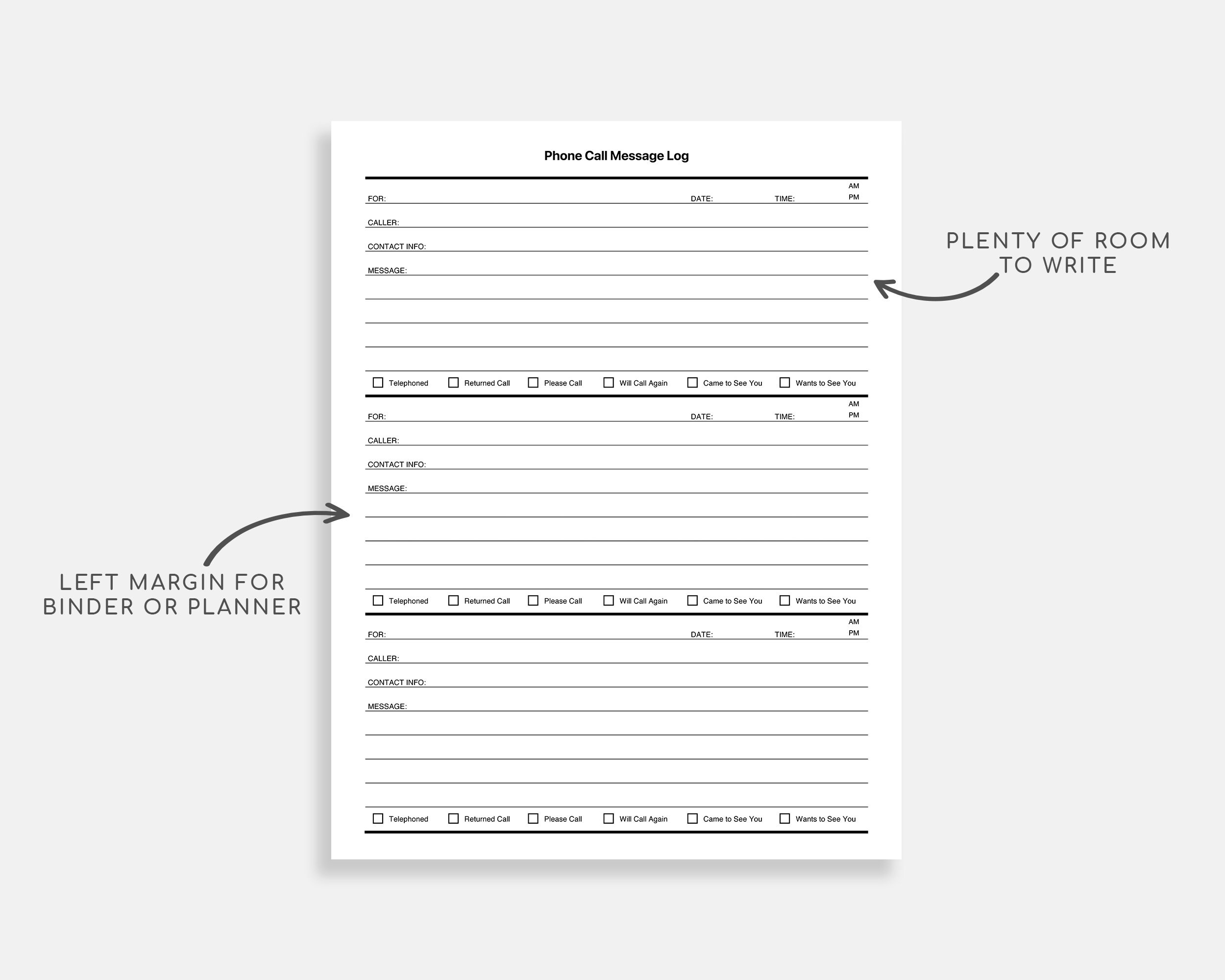 Phone Call Message Log. Phone Log. Message Log. Call Log. - Etsy