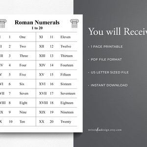 Printable Roman Numeral Chart, 1-20. Learn Roman Numerals. - Etsy