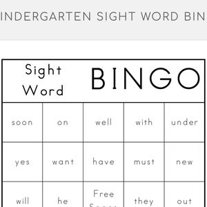 Kindergarten Sight Word Bingo. 100 Sight Word Bingo Cards. | Etsy