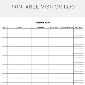 Printable Visitor Log. Visitor Sign in / Sign Out Sheet. - Etsy