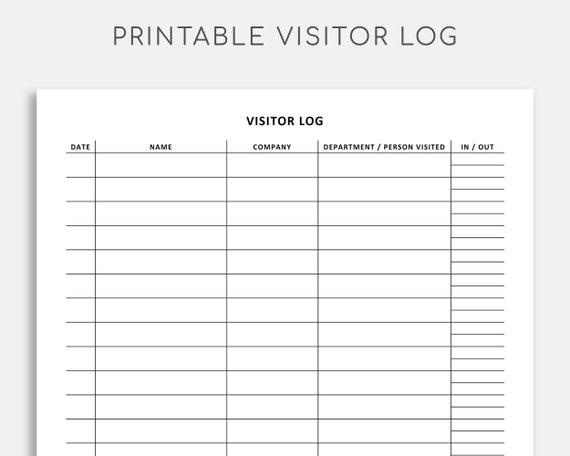 Printable Visitor Log. Visitor Sign in / Sign Out Sheet. - Etsy UK