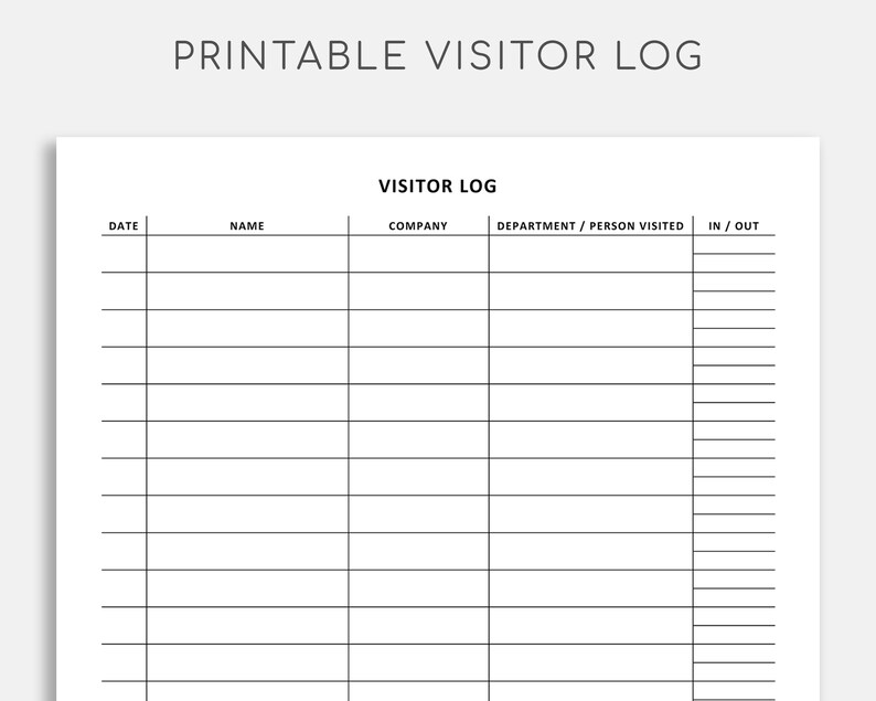 Printable Visitor Log. Visitor Sign in / Sign Out Sheet. - Etsy Australia