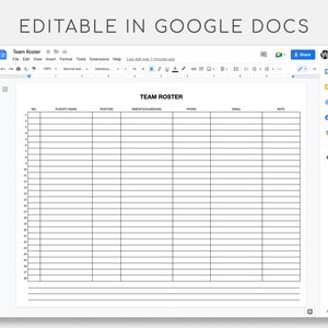 Team Roster. Google Docs/word/adobe PDF. Sports Roster - Etsy