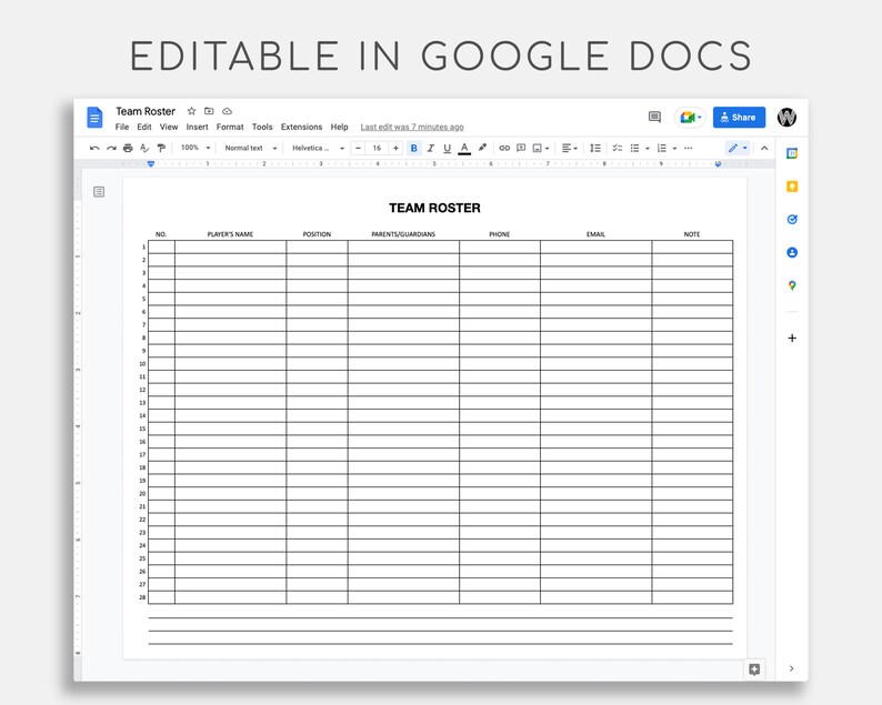 Team Roster. Google Docs/word/adobe PDF. Sports Roster - Etsy