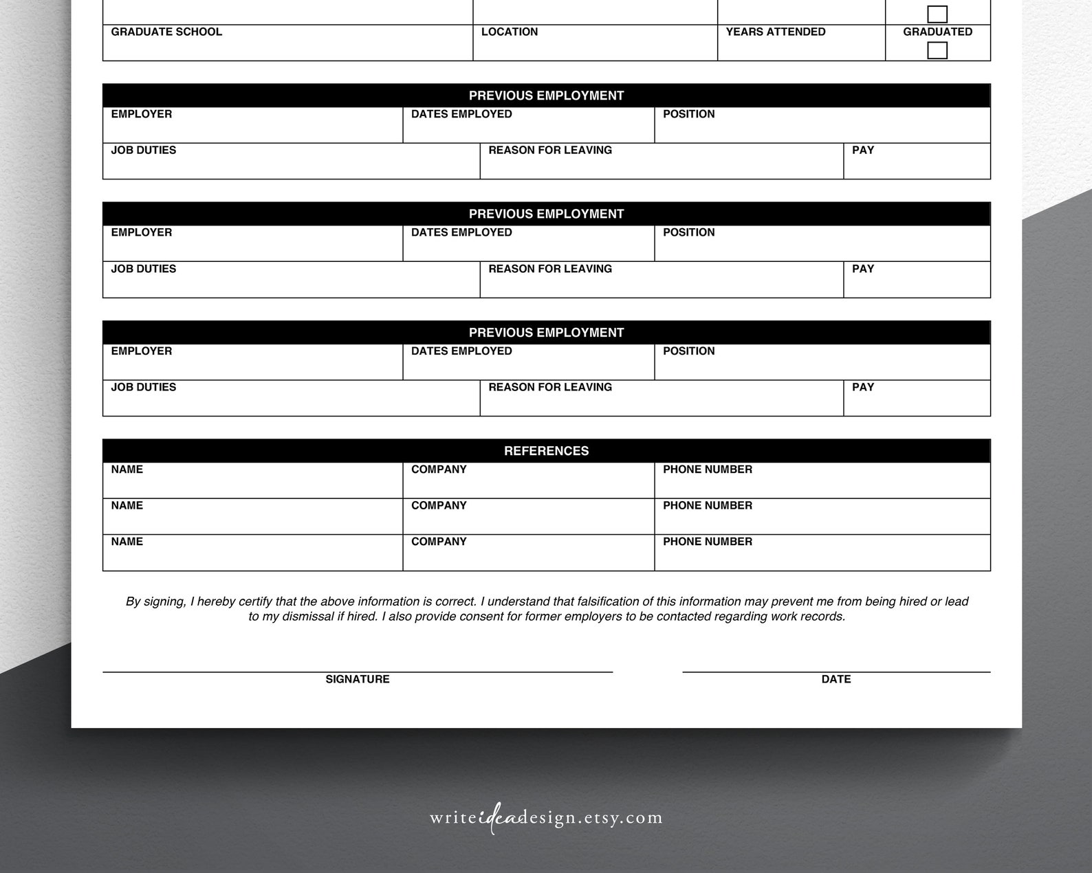 Job Application. Pdf/google Docs/microsoft Word. Employee Application ...