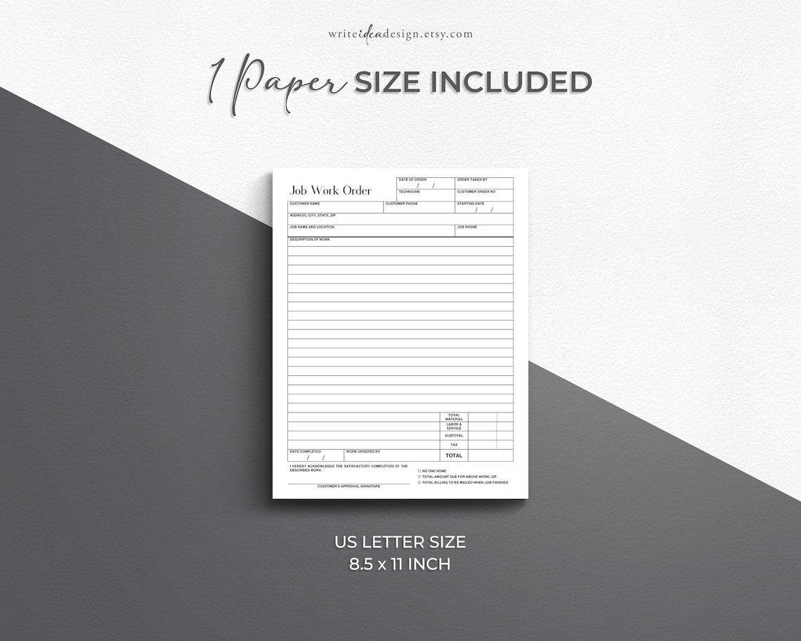 Printable Job Work Order Form: Small Business Template (US Letter) - Etsy