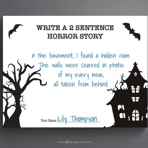 Printable 2 Sentence Horror Story Writing Sheet Halloween Party ...