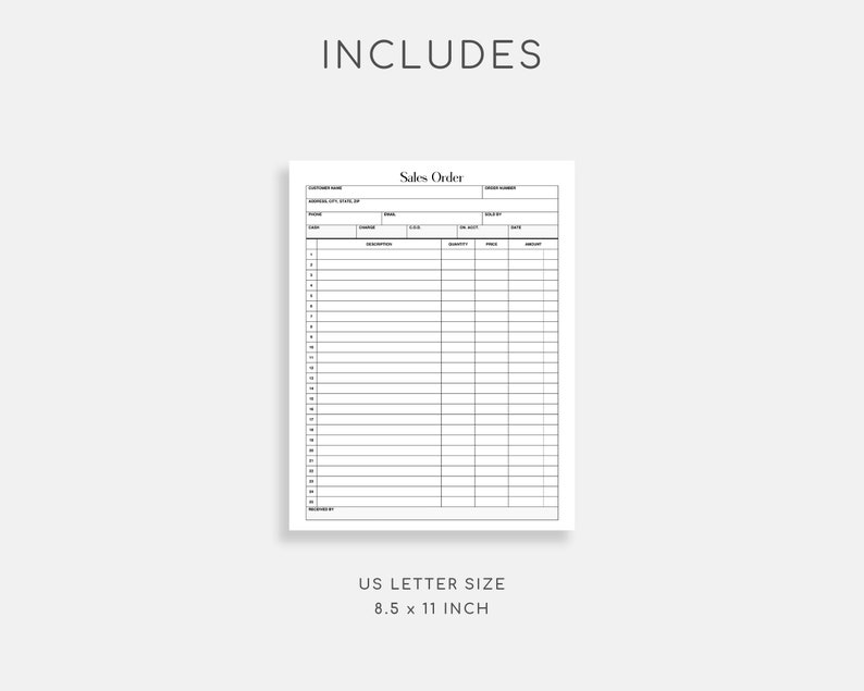 Printable Order Template. Order Form. Sales Order Template. - Etsy