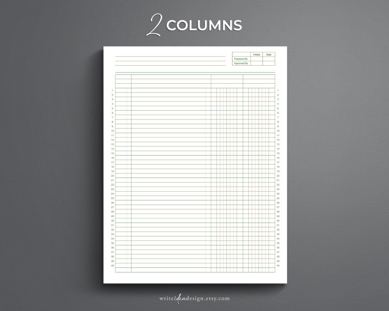 Printable Columnar Paper. Accounting Ledger. Digital Ledger Paper ...