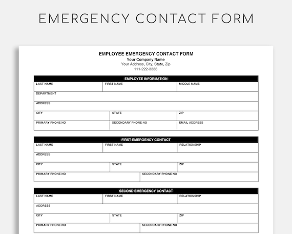 Employee Emergency Contact Form. Pdf/google Docs/microsoft - Etsy