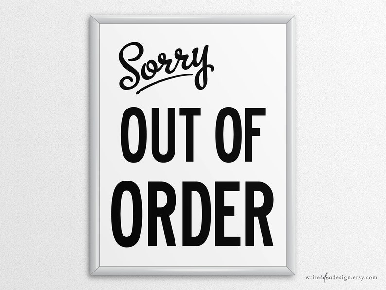 Printable Out of Order Sign in US Letter and A4 Sizes, Instant Download ...