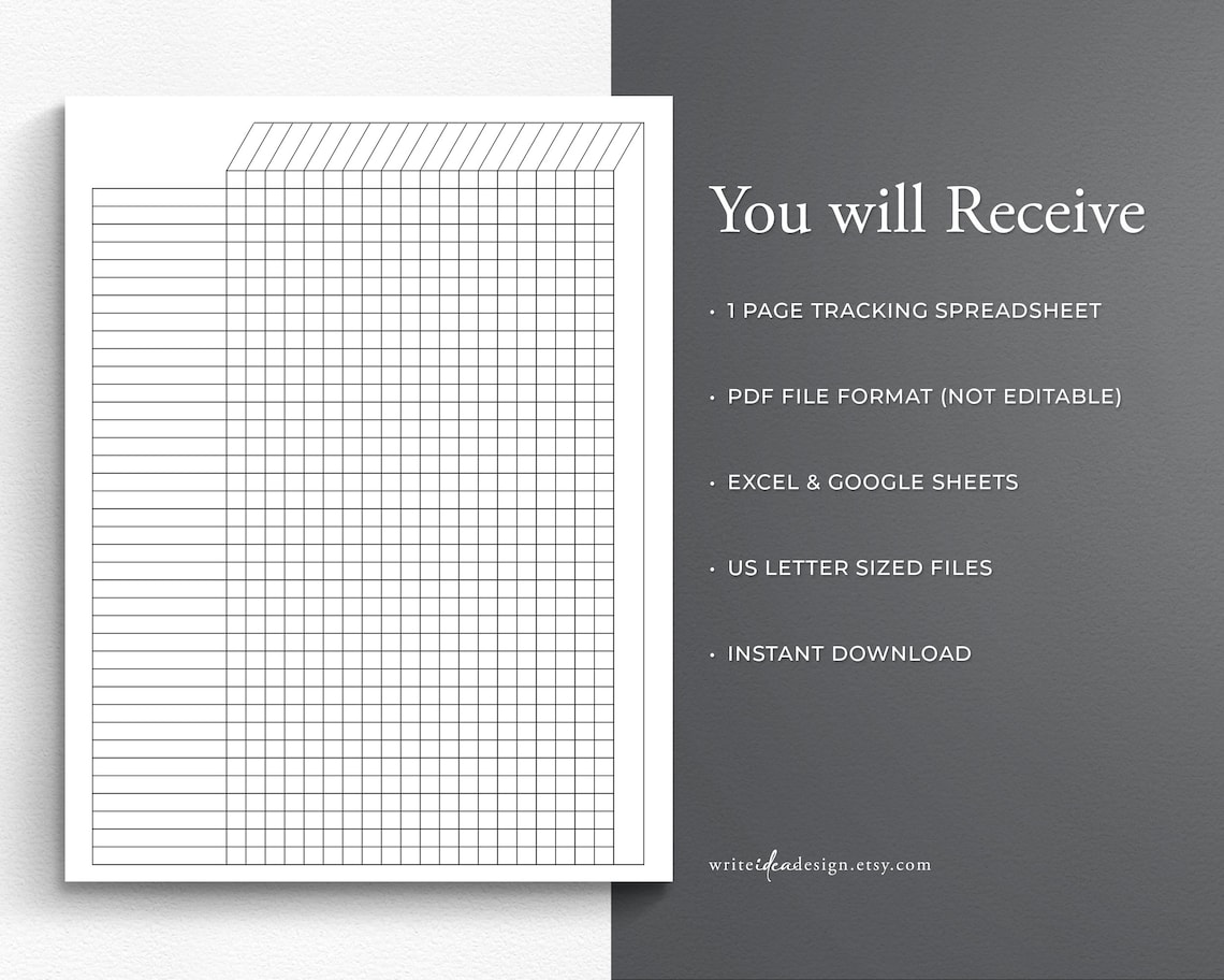 Printable Blank Tracking Spreadsheet. Printable PDF, Excel, Google ...