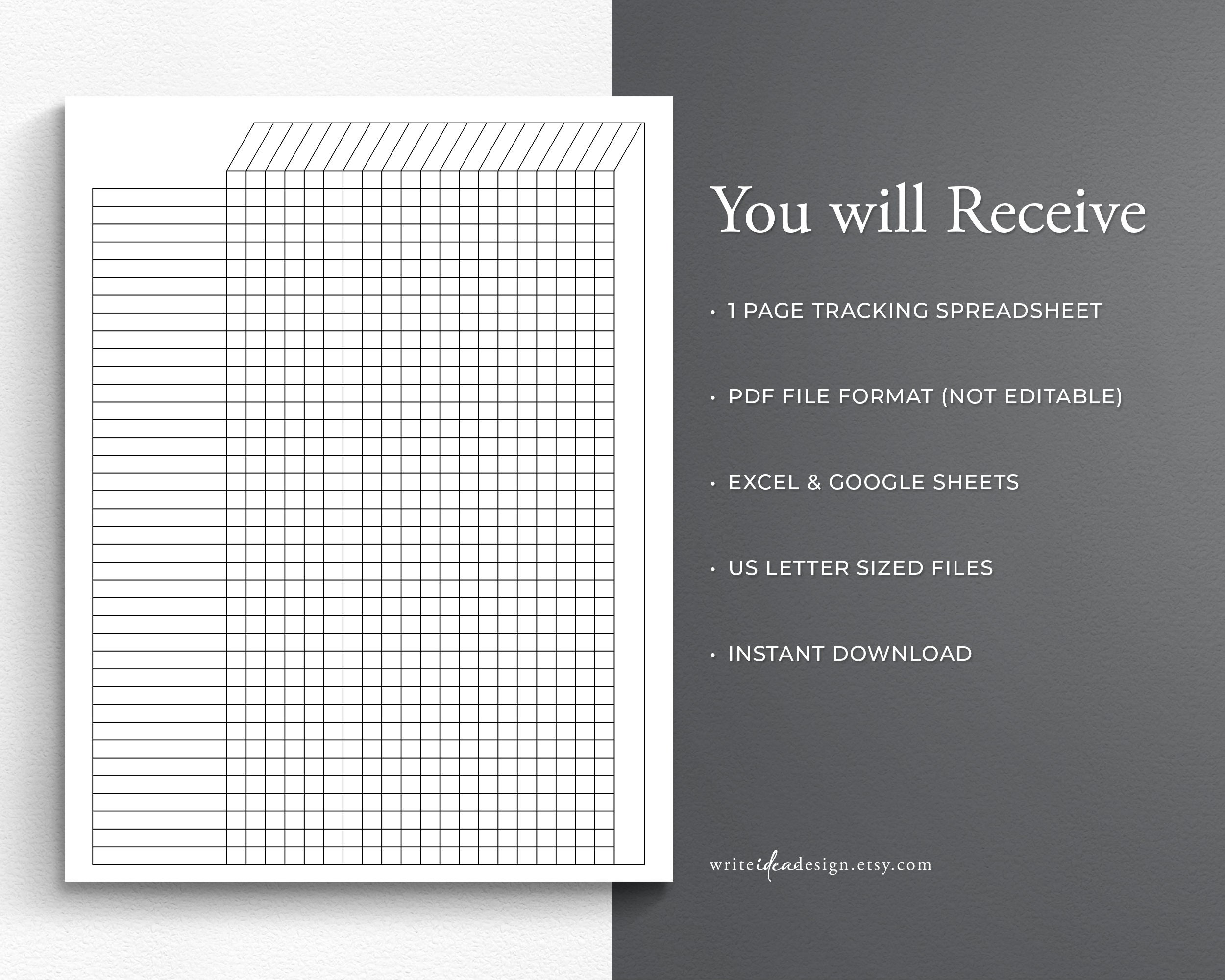 Printable Blank Tracking Spreadsheet. Printable PDF, Excel, Google ...