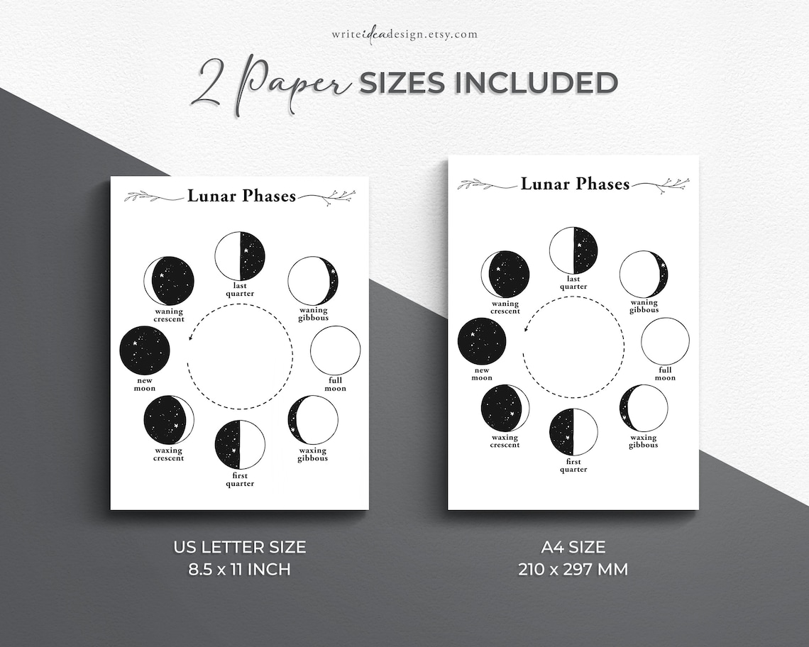 Printable Lunar Phase Chart: Moon Cycle Art (US Letter/a4) (PDF) - Etsy