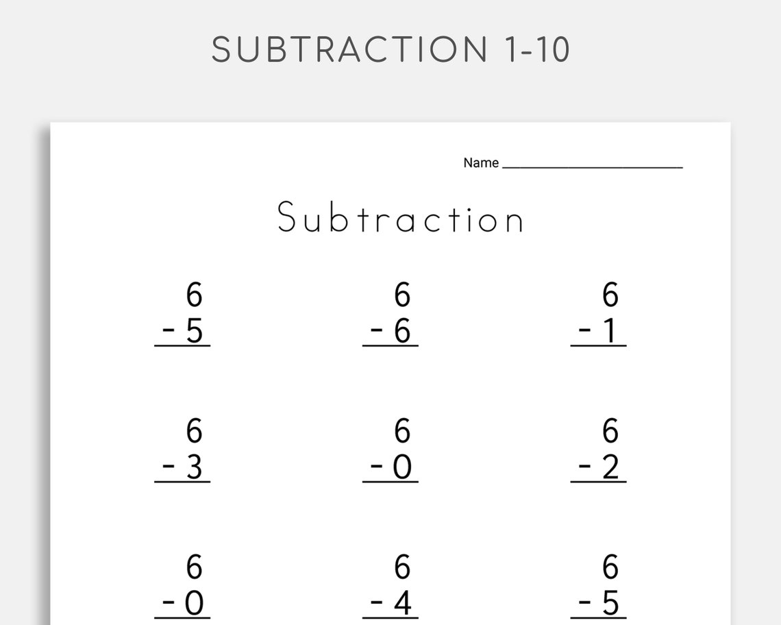 Subtraction Worksheets for 1-10. Math Worksheets. Preschool - Etsy