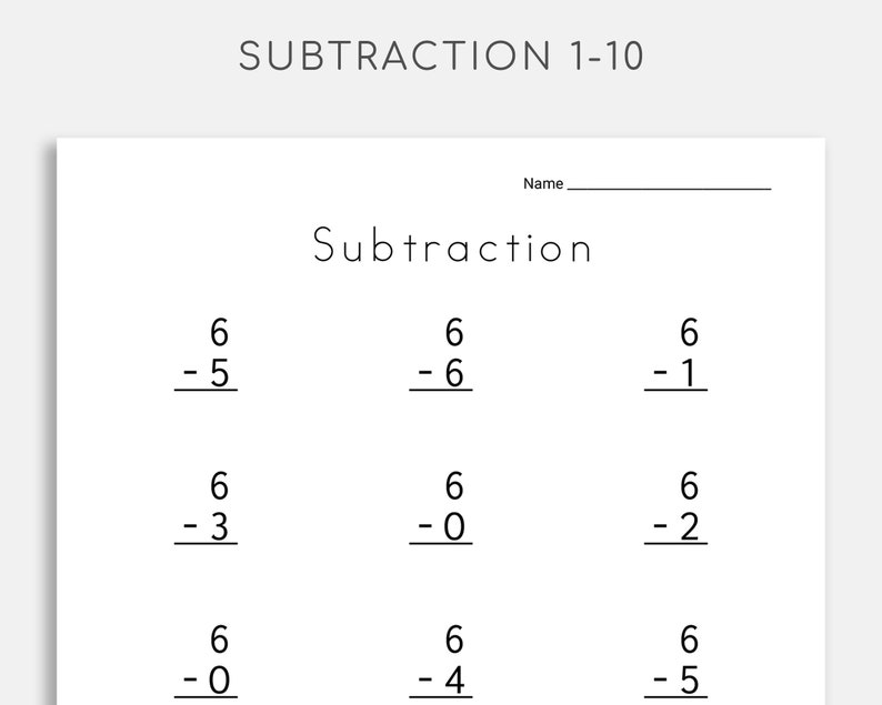 Subtraction Worksheets for 1-10. Math Worksheets. Preschool - Etsy