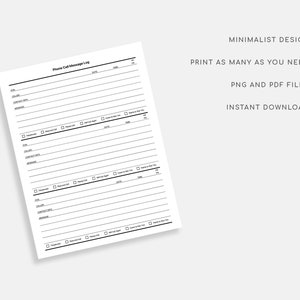 Phone Call Message Log. Phone Log. Message Log. Call Log. | Etsy