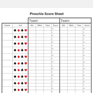 Pinochle Score Card. Printable Pinochle Score Sheet. Pinochle - Etsy