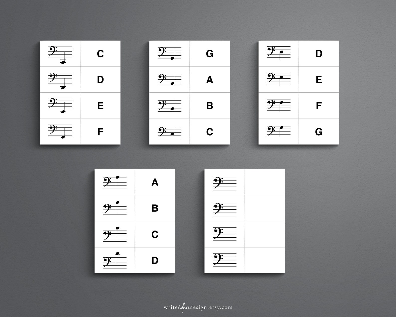 Printable Music Note Flash Cards. Bass Clef. Learning to Read - Etsy