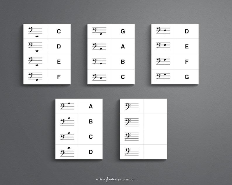 Printable Music Note Flash Cards. Bass Clef. Learning to Read - Etsy