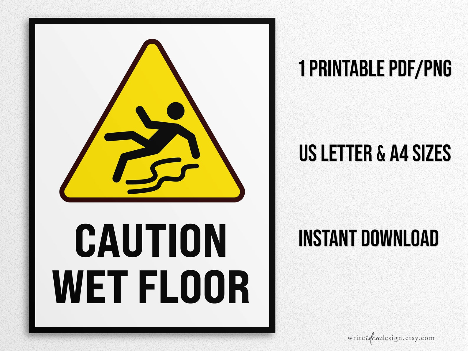 Printable Wet Floor Sign in US Letter and A4 Sizes, Instant Download ...