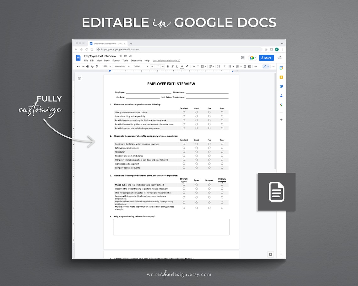 Employee Exit Interview for Google Docs/microsoft Word. - Etsy