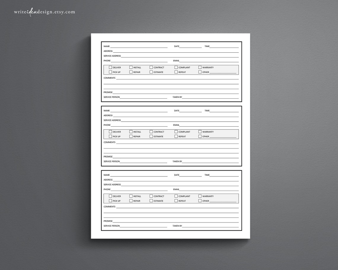 Service Call Log. Printable Service Tracker. Maintenance Call - Etsy