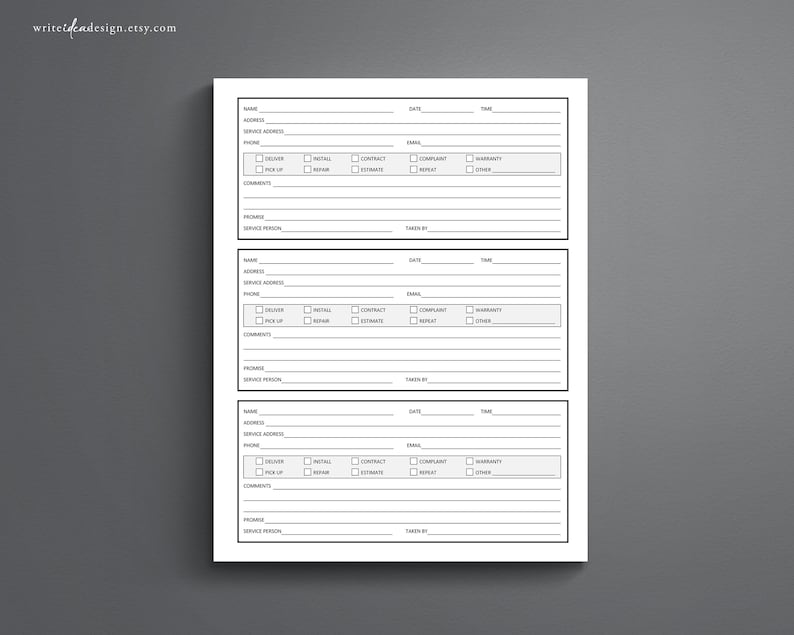 Service Call Log. Printable Service Tracker. Maintenance Call - Etsy