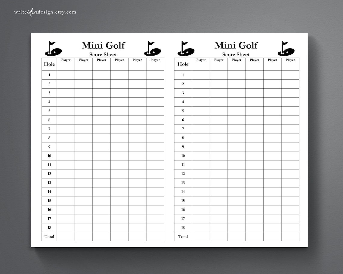 Printable Mini Golf Score Sheet - PDF Format | 2 per Page | Miniature ...