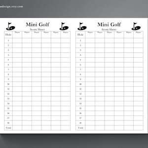 Printable Mini Golf Score Sheet - PDF Format | 2 per Page | Miniature ...