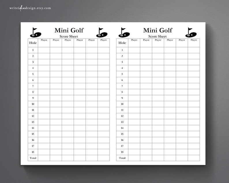 Printable Mini Golf Score Sheet - PDF Format | 2 per Page | Miniature ...