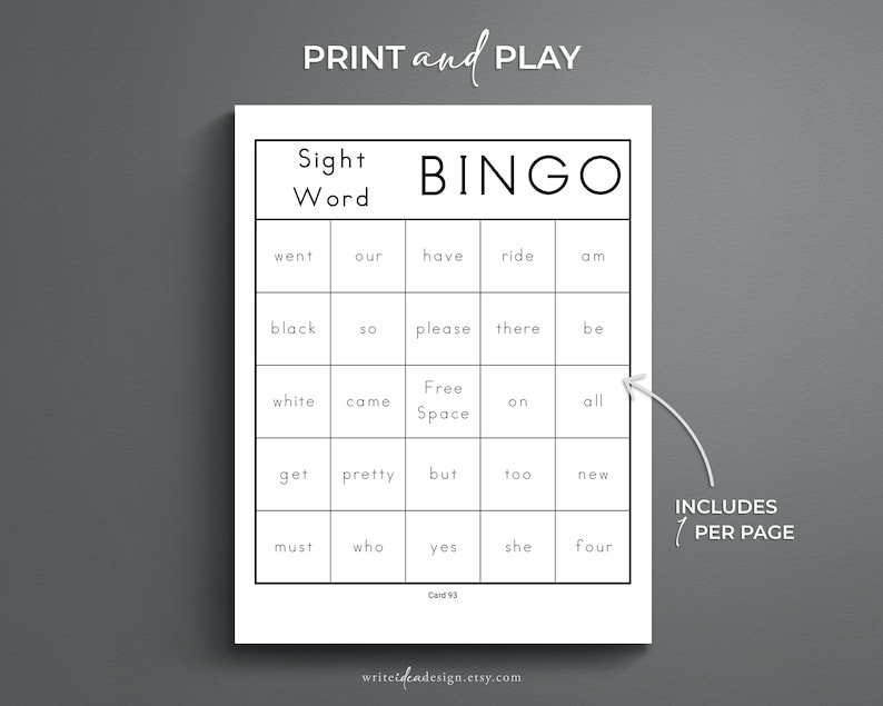 Kindergarten Sight Word Bingo. 100 Sight Word Bingo Cards. - Etsy