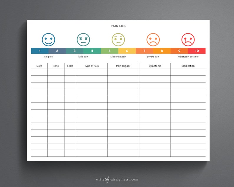Printable Pain Log Track Your Child's Pain and Symptoms. - Etsy