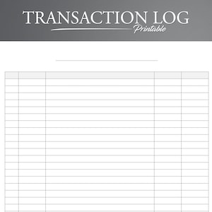 Printable Transaction Log. Transaction Logbook. Transaction Notebook ...