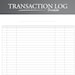 Printable Transaction Log. Transaction Logbook. Transaction Notebook ...
