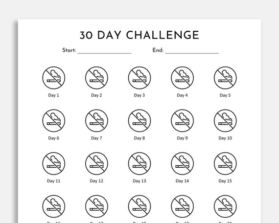 Quit Smoking Printable Challenge. Stop Smoking Tracker. | Etsy