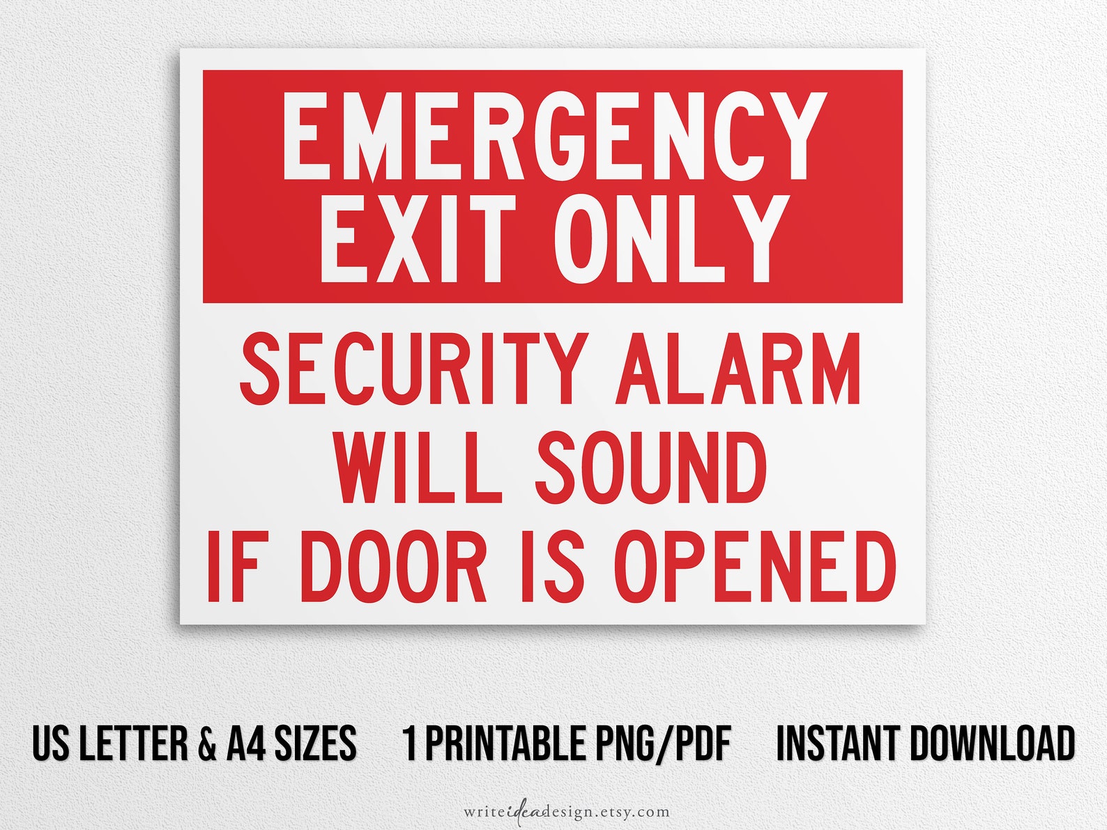 Printable Emergency Exit Only Sign: Security Alarm Warning (PNG/PDF) - Etsy