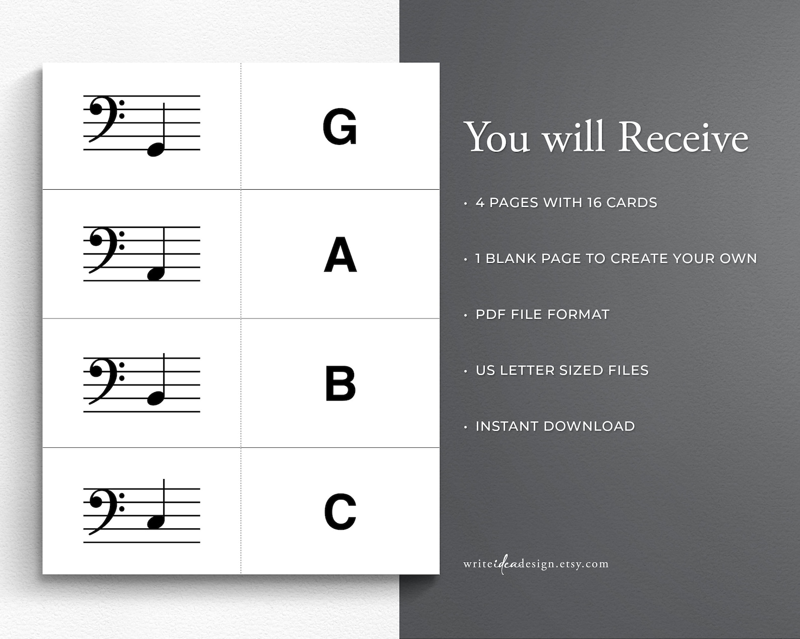 Printable Music Note Flash Cards. Bass Clef. Learning to Read - Etsy