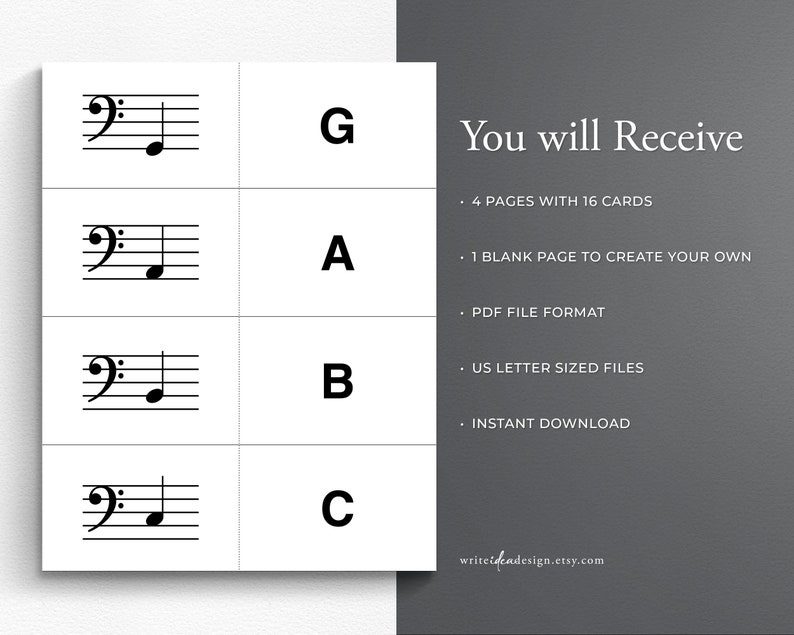 Printable Music Note Flash Cards. Bass Clef. Learning to Read - Etsy