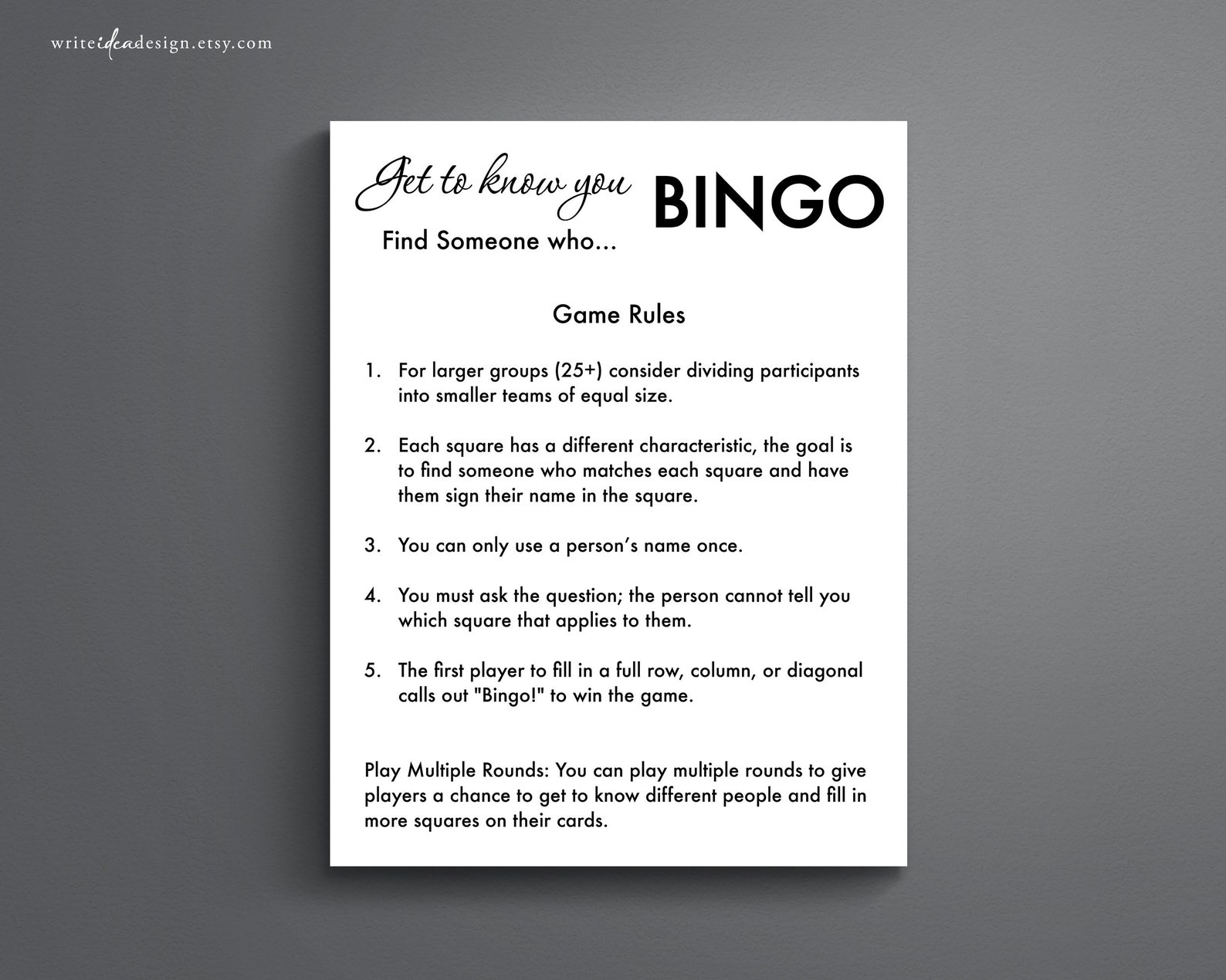 Get to Know You Bingo Game: Icebreaker Party Activity (printable PDF ...