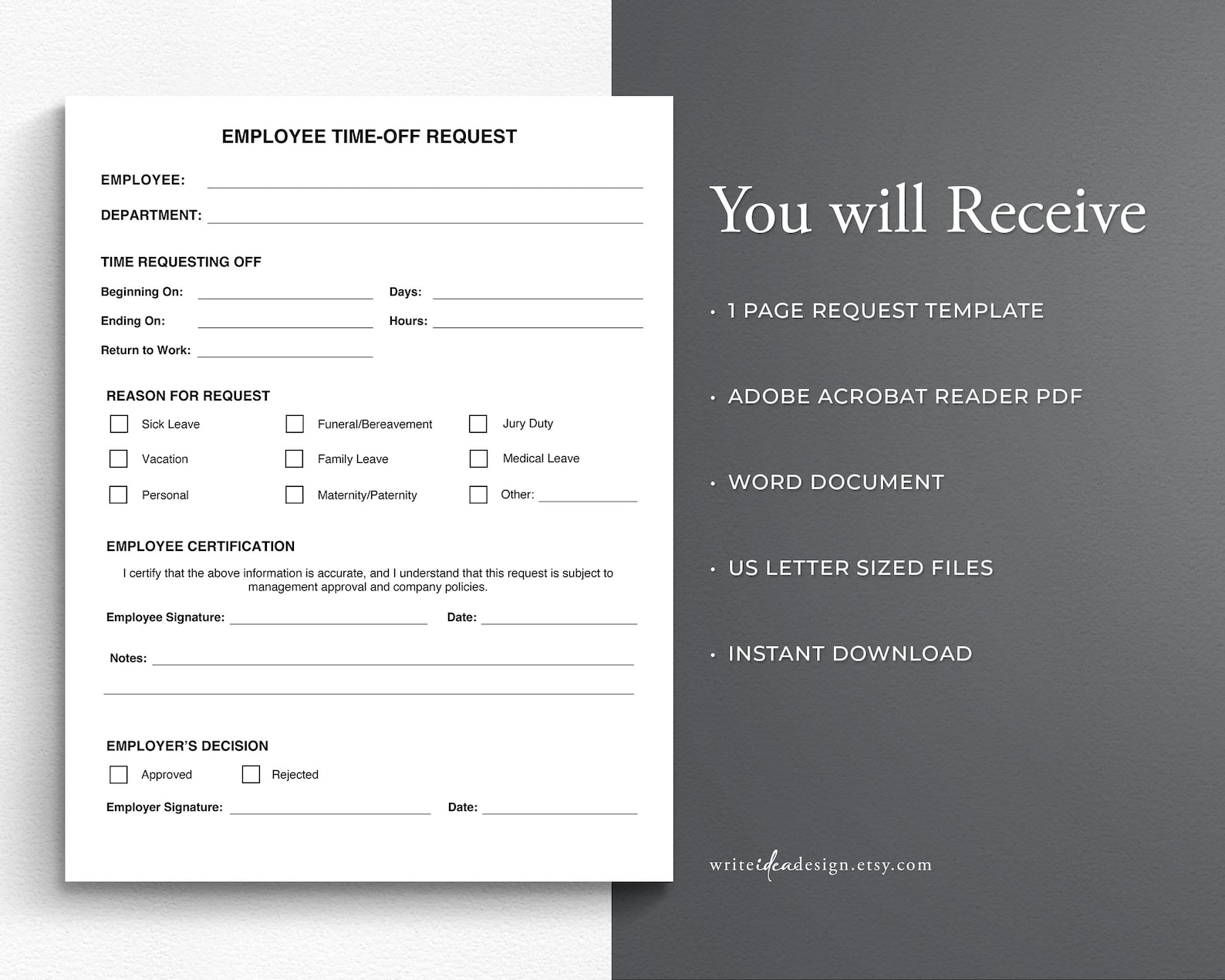 Employee Time-off Request Template. Vacation Request Form. PTO Request ...