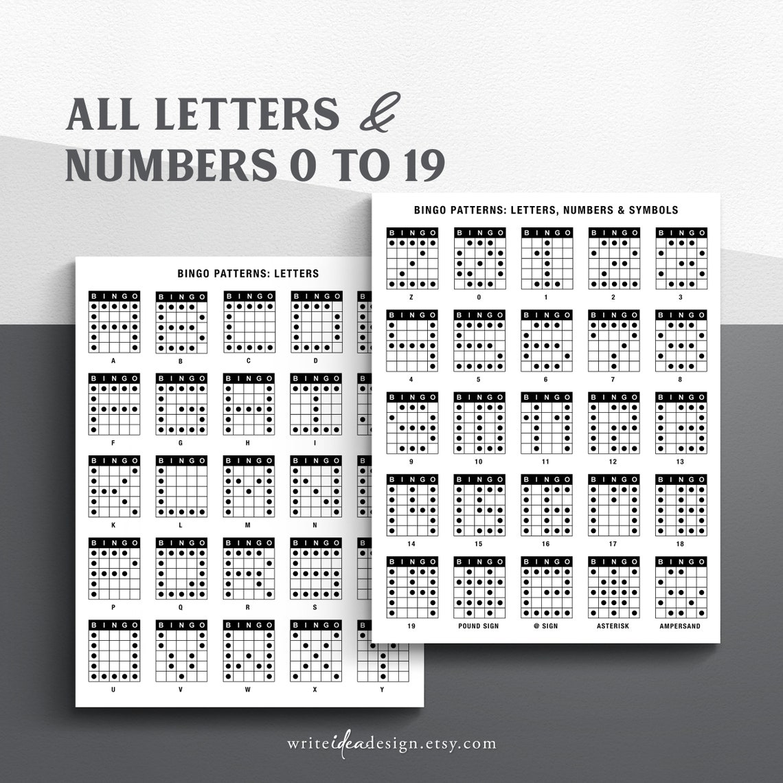 100 Bingo Patterns, Letters, Numbers, Shapes (PDF Download) - Etsy Canada