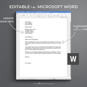 Professional Resignation Letter Template. Google Docs/microsoft Word ...