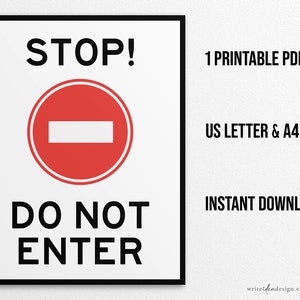 Printable No Not Enter Signs in US Letter and A4 Sizes, Instant ...