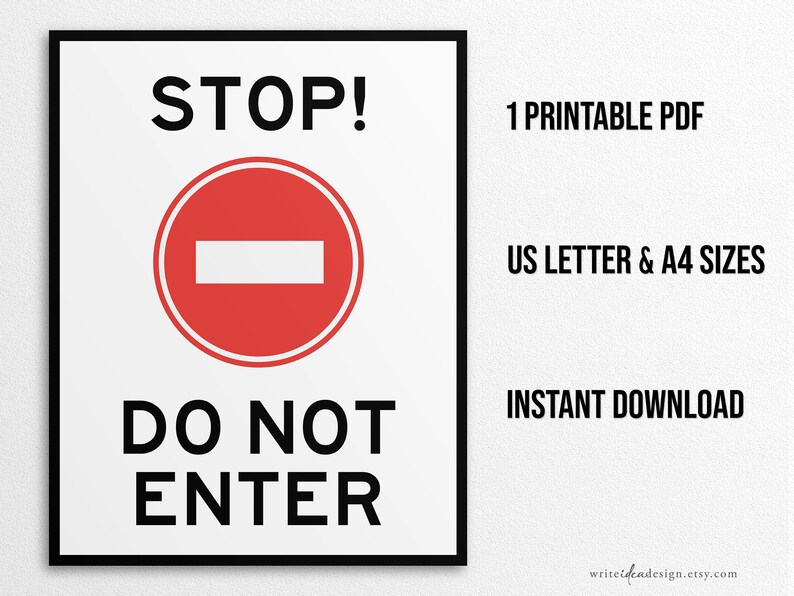 Printable No Not Enter Signs in US Letter and A4 Sizes, Instant ...