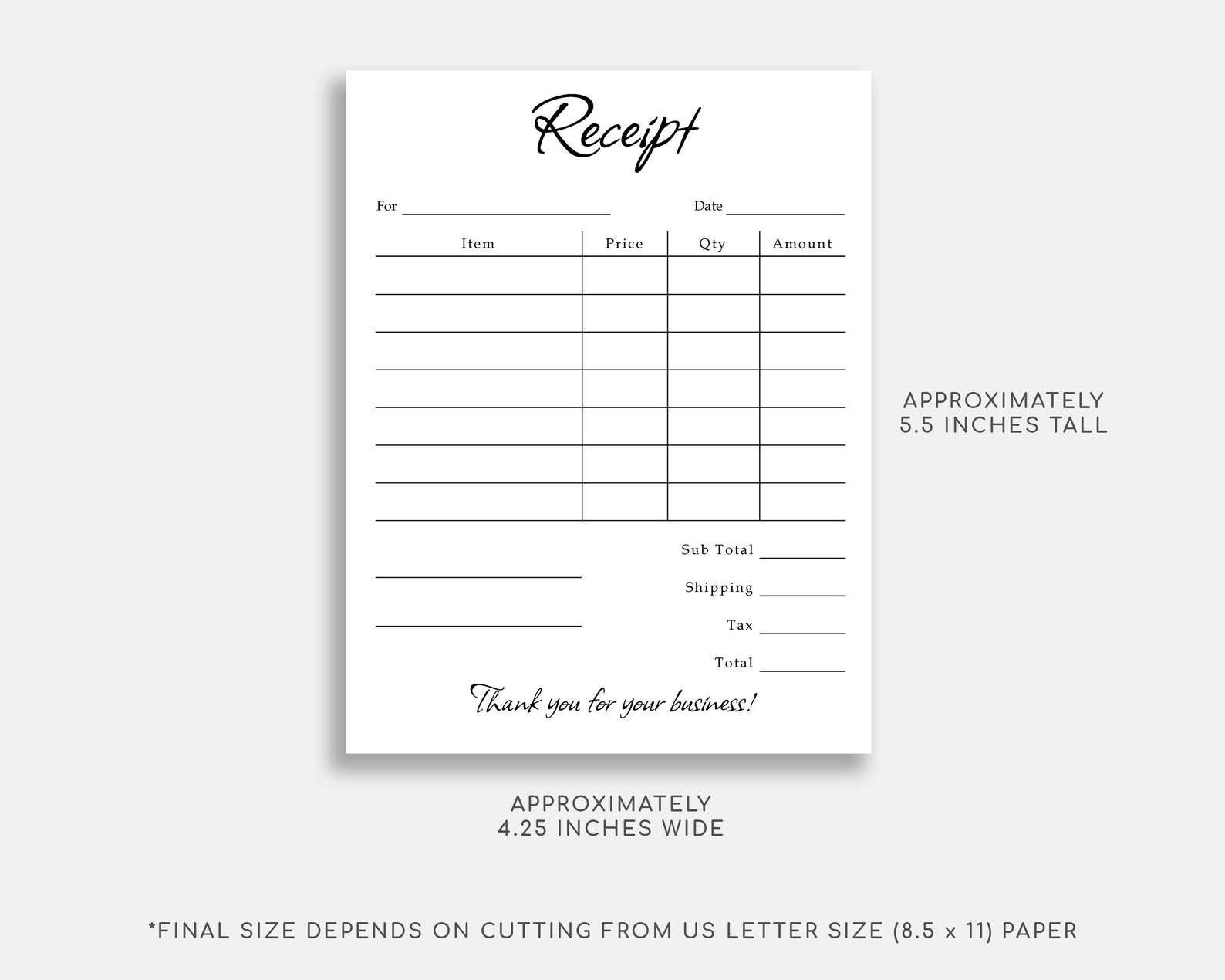 Printable Receipt Form. Small Business Receipt. Sales Receipt. | Etsy ...