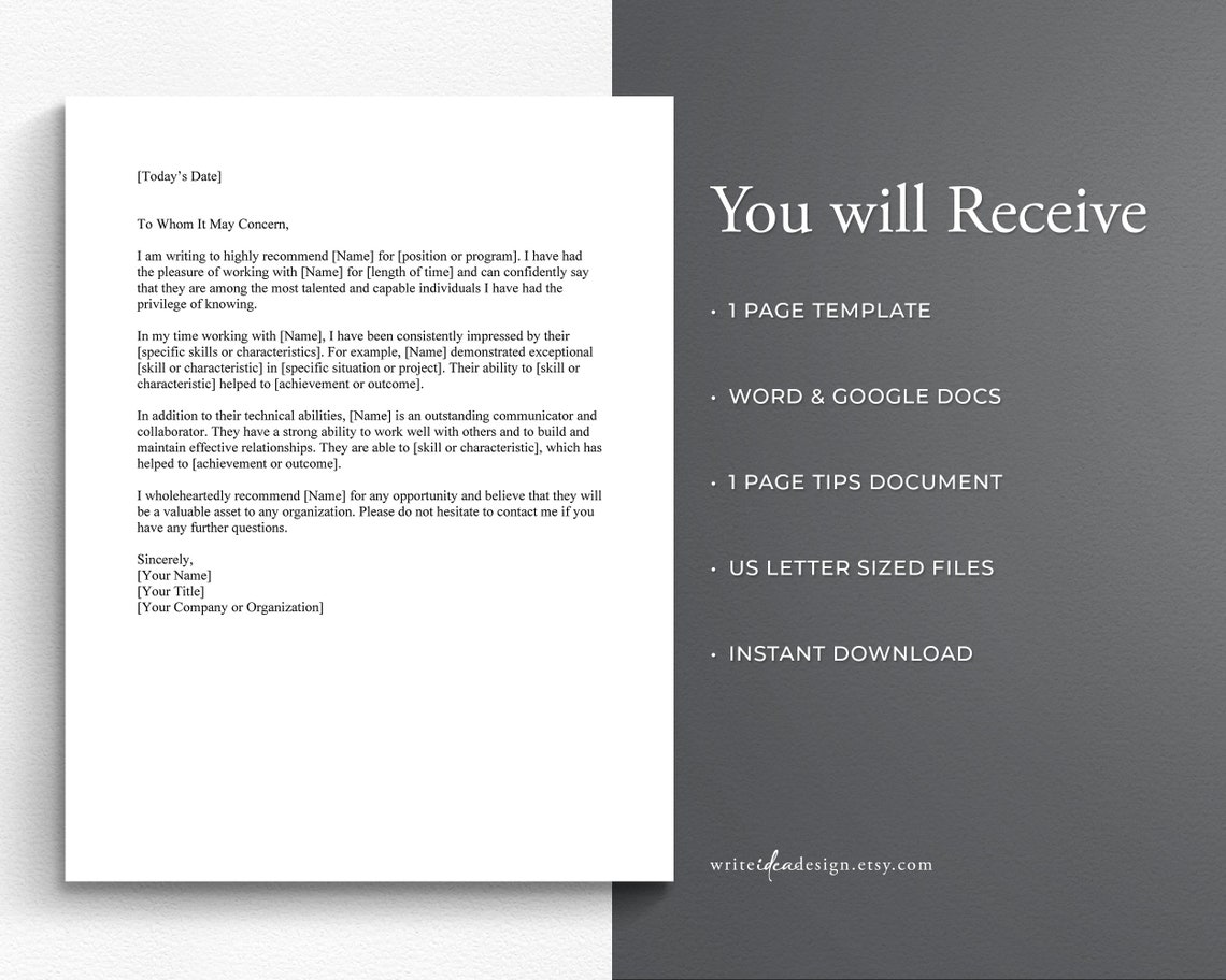 Professional Recommendation Letter Template (google Docs, Microsoft ...