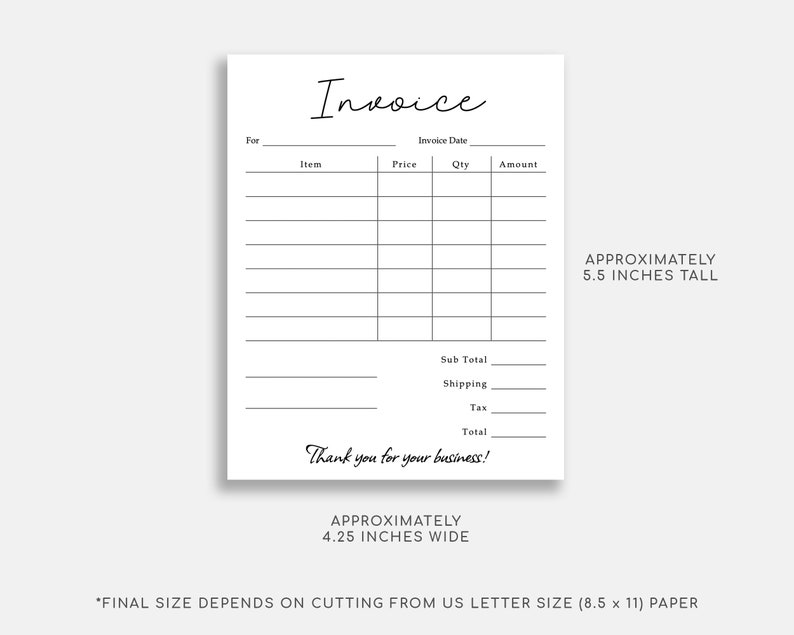 Printable Invoice. 4 per Page Invoice Form. Simple Invoice. - Etsy