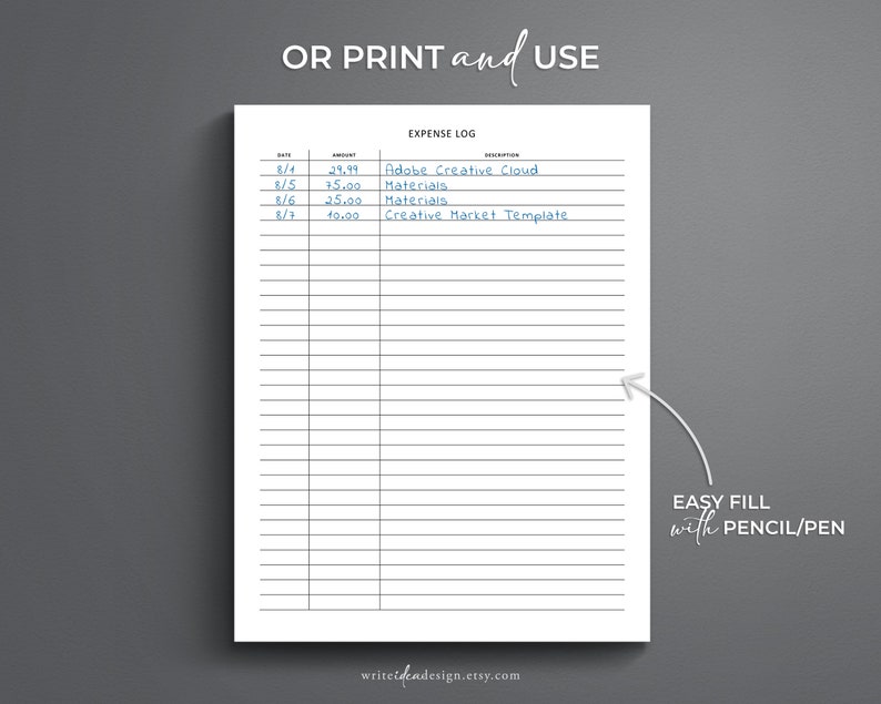 Expense Log. Expense Tracker. Purchase Tracker. Business Expenses ...