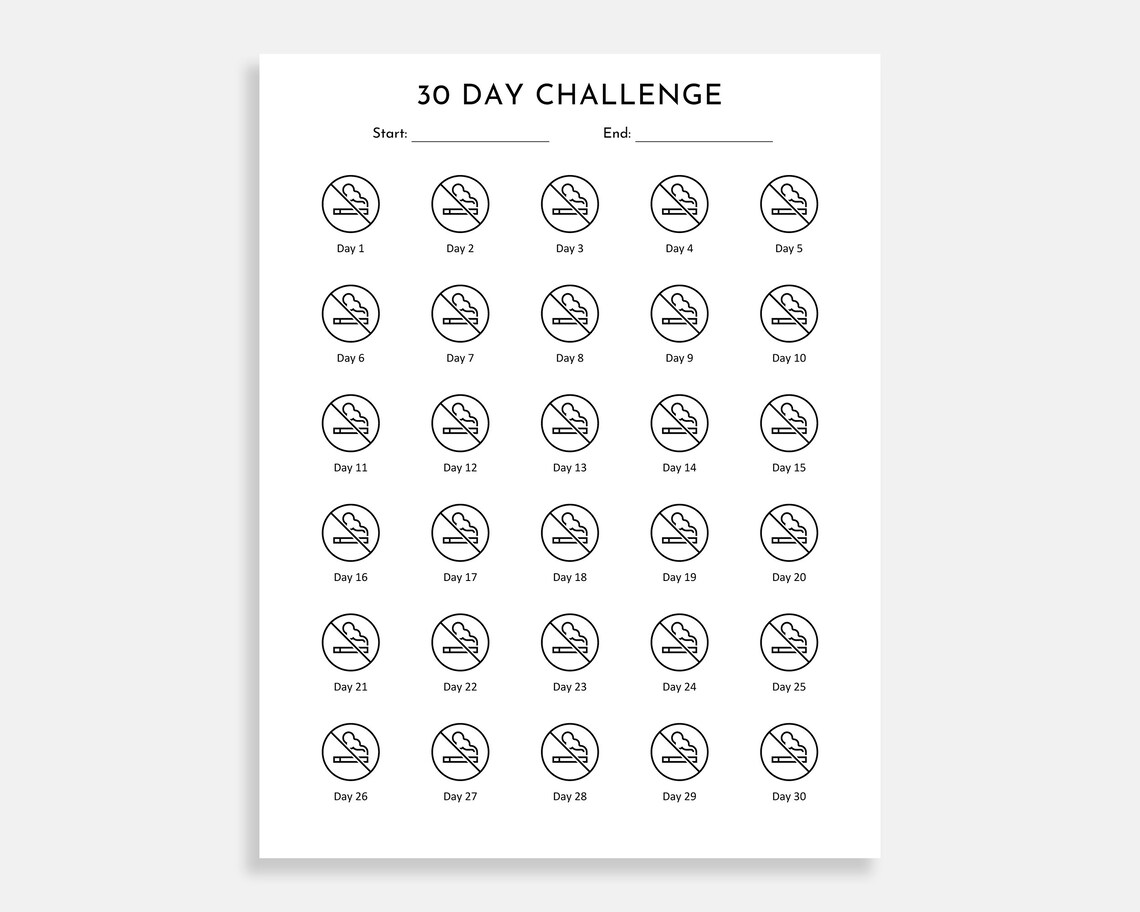 Quit Smoking Printable Challenge. Stop Smoking Tracker. | Etsy